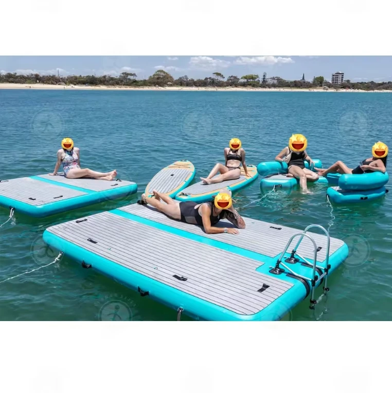 Leisure Land Inflatable Swim Island Floating Raft Inflatable Water Jet ...