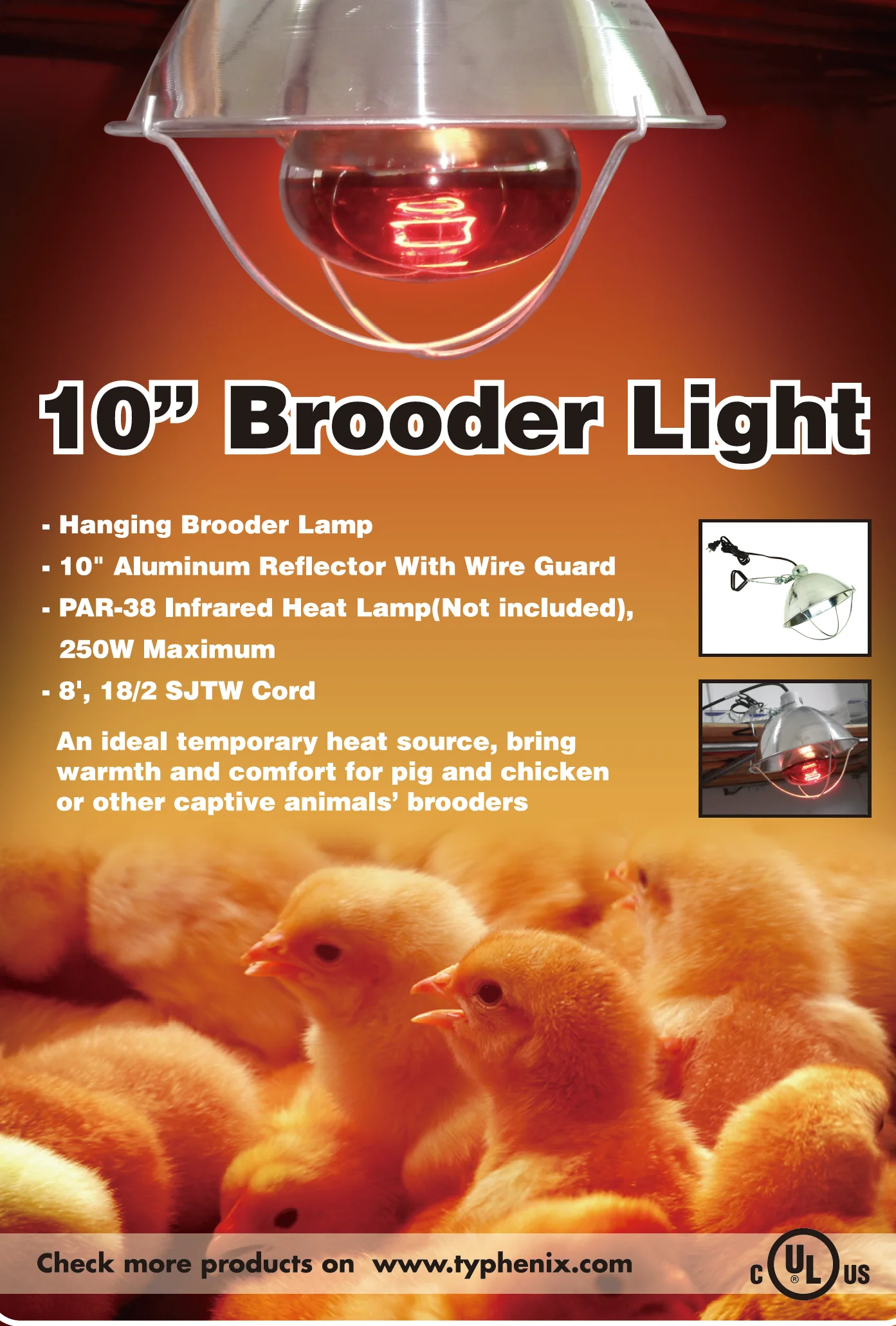 10" Brooder Lamp - Efficient Heat for Poultry & Reptiles