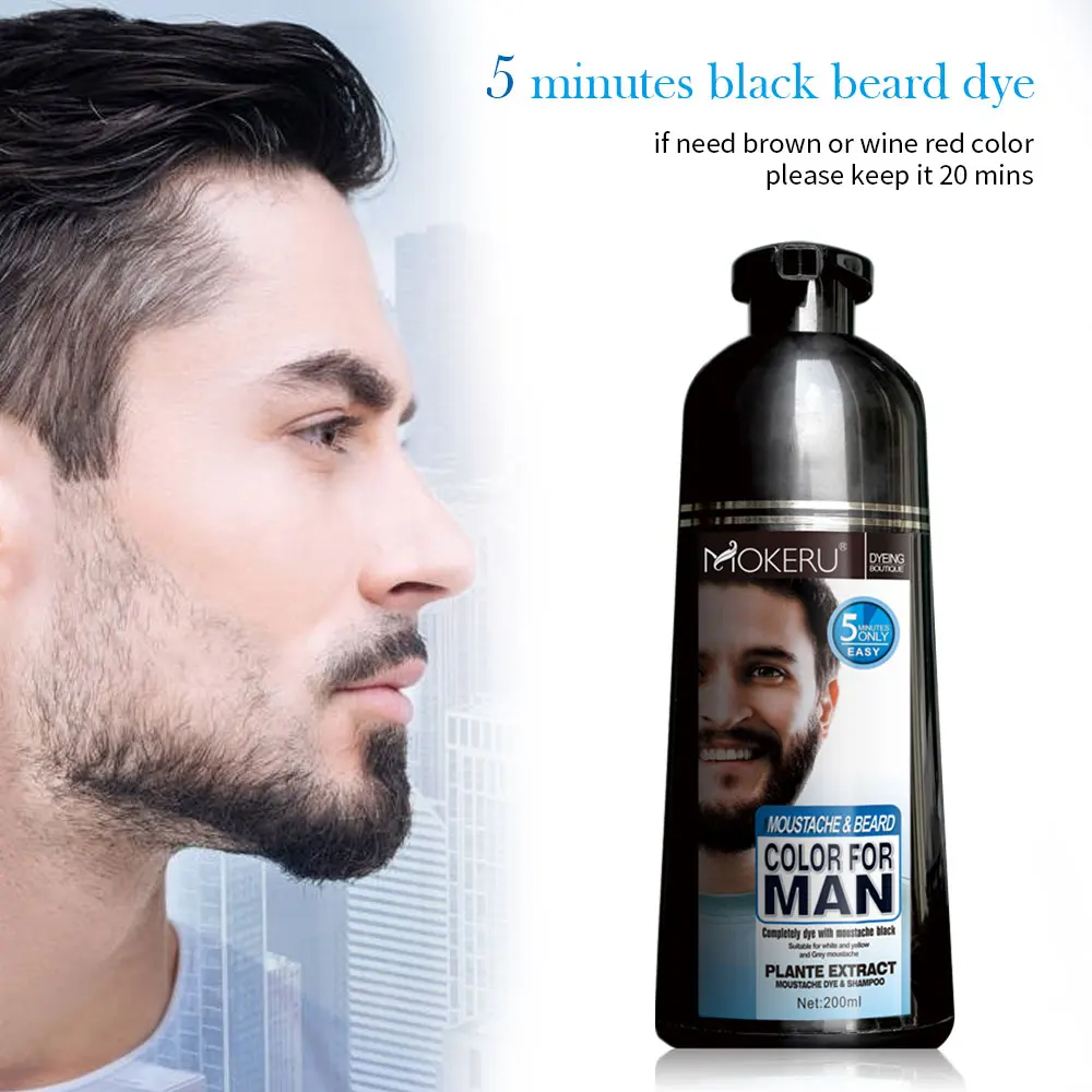 Mokeru Beard Black Hair Color Shampoo 200ml Long-lasting Color Dye Easy ...