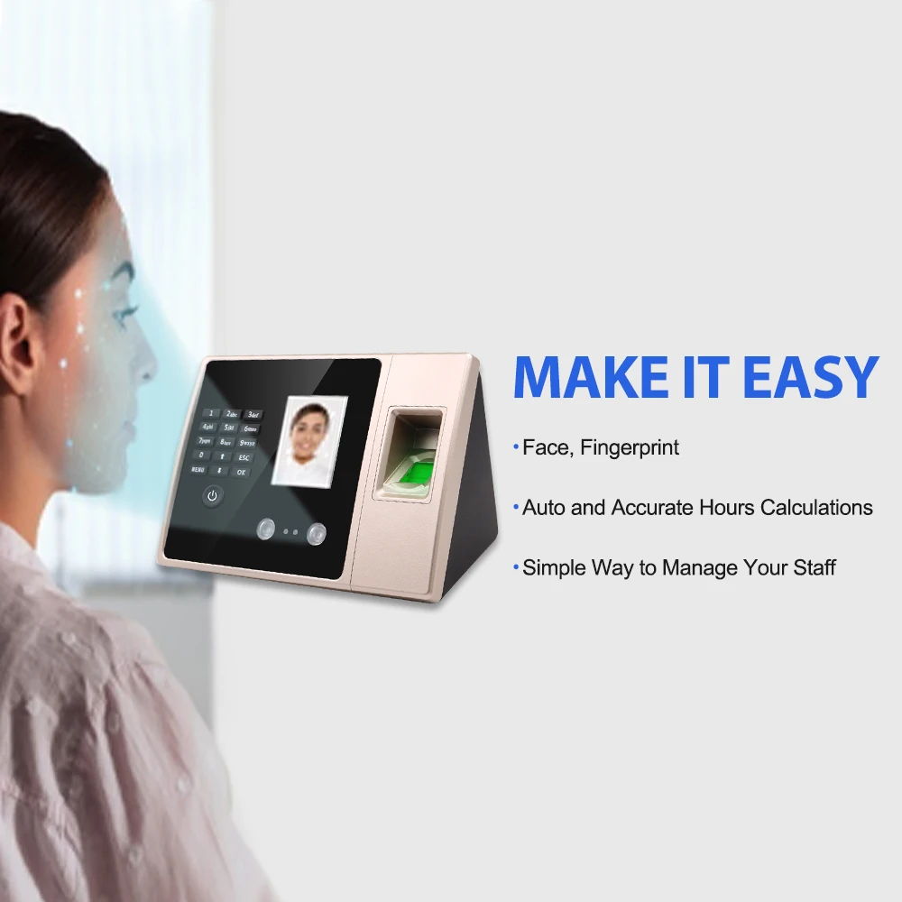 Face Recognition Fingerprint Scanner Clock In/Out Employee Attendance ...