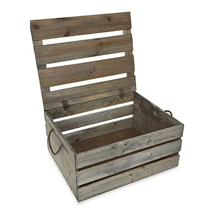 Antique Grey Large Sundries Books Laundry Storage Wooden Crate Box With ...