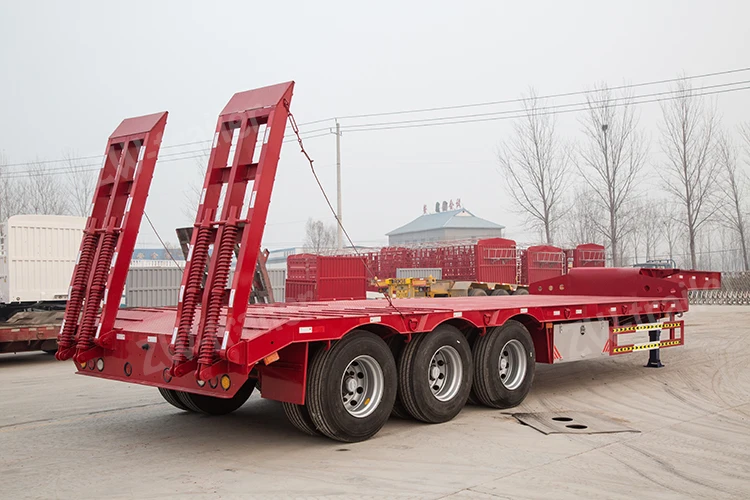 3 Axles 100 Ton Lowbed Lowboy Semi Trailer With Hydraulic Ramp - Buy ...