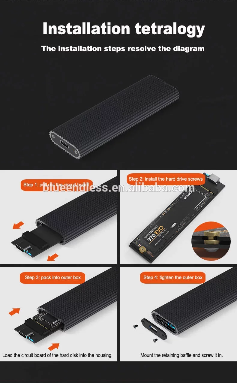 Blueendless M.2 Ssd Housing Support Sata Usb 3.1 Gen2 External Ssd Hard ...