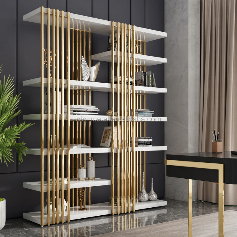 Modern Luxury Gold Book Shelf - Stainless Steel Bookcase