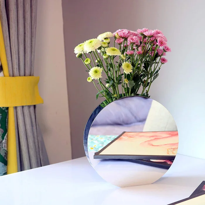 Modern Round Acrylic Mirror Flower Vase for Gift Custom