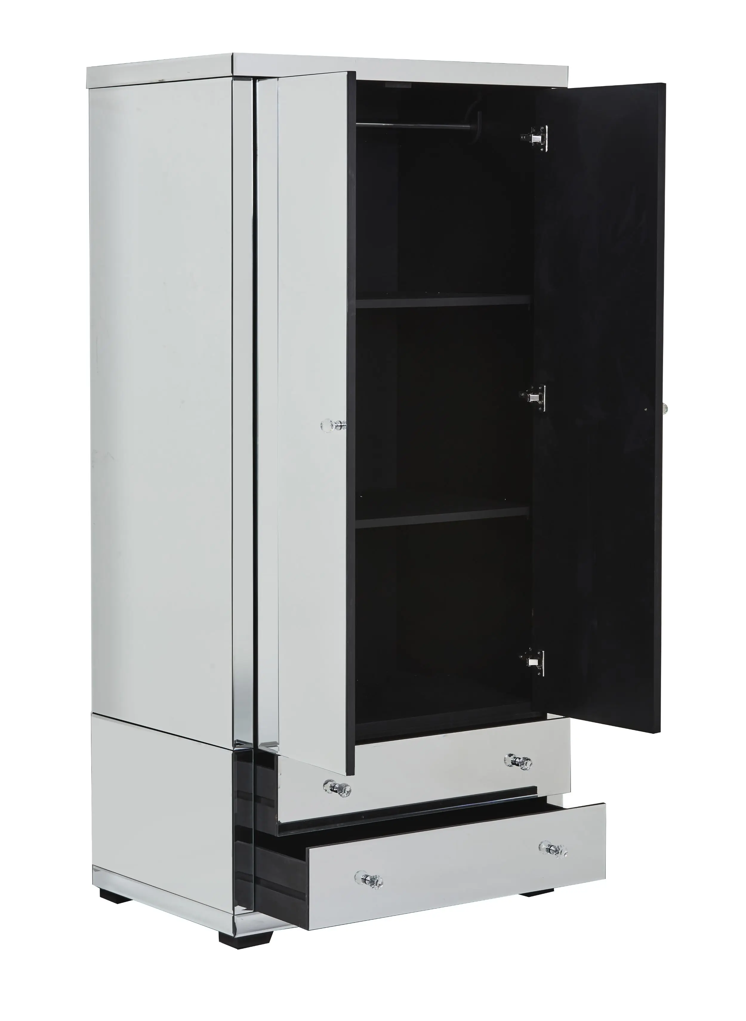 Modern Crushed Diamond Silver Mirrored Wardrobe - Luxury 4 Drawer ...