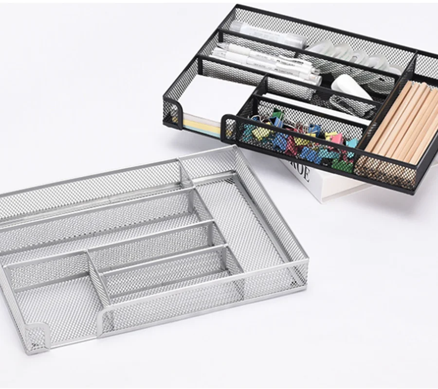 Metal Mesh Desk File Organizer Tray With 6 Compartments Sorter Drawer ...