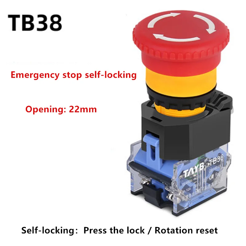 22mm Self-locking Button Switch Tb38 Mushroom Emergency Stop Button Emergency Stop Switch 220v ...