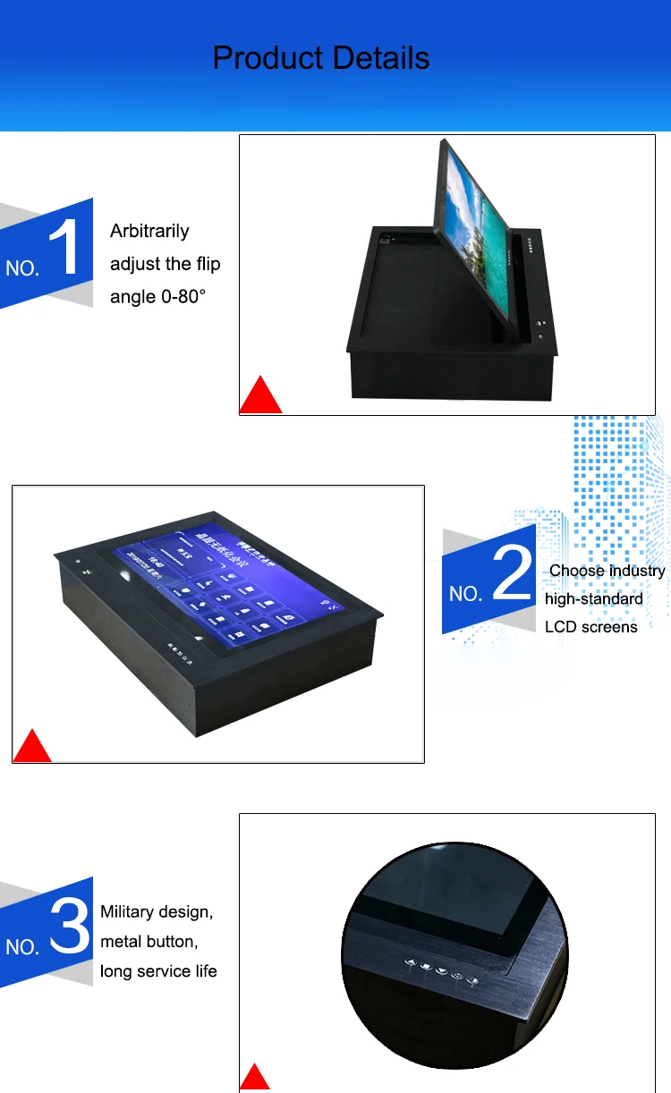 Flip Up Touch Screen 15.6/17.3/18.5/21.5inch Conference Table Motorized ...