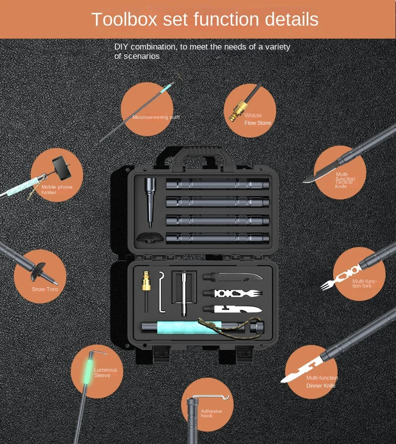 Multi-functional Folding Mountaineering Stick Set Luminous Retractable ...