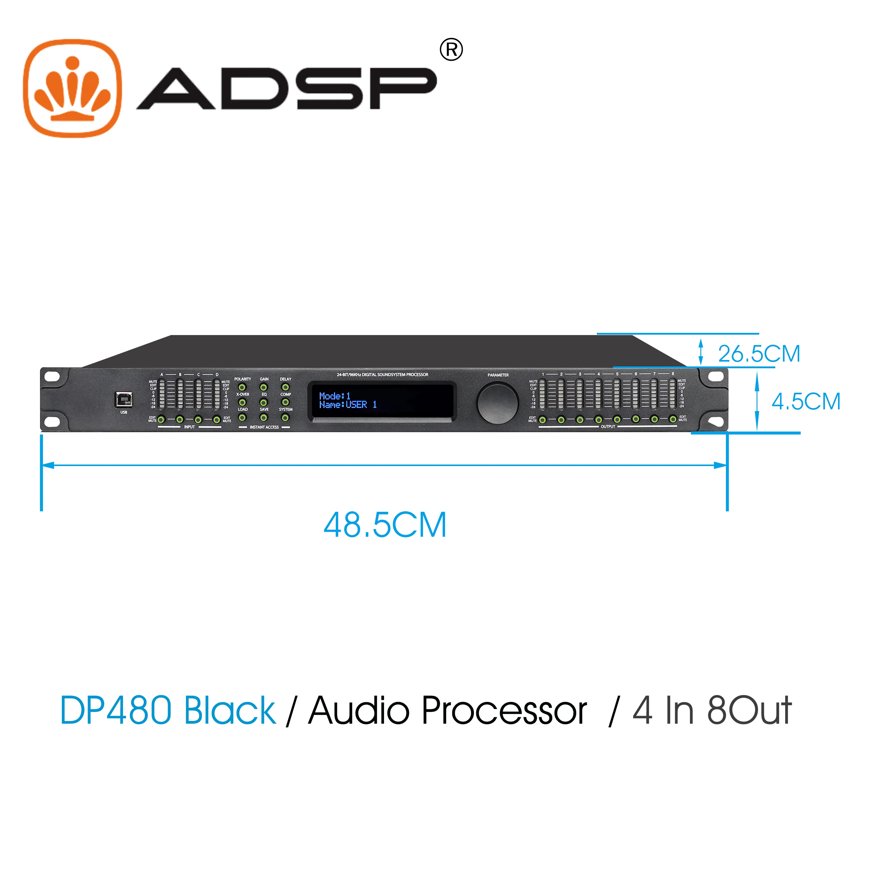 ADSP 4 Input 8 Output Professional Audio Speaker Management System Dsp ...