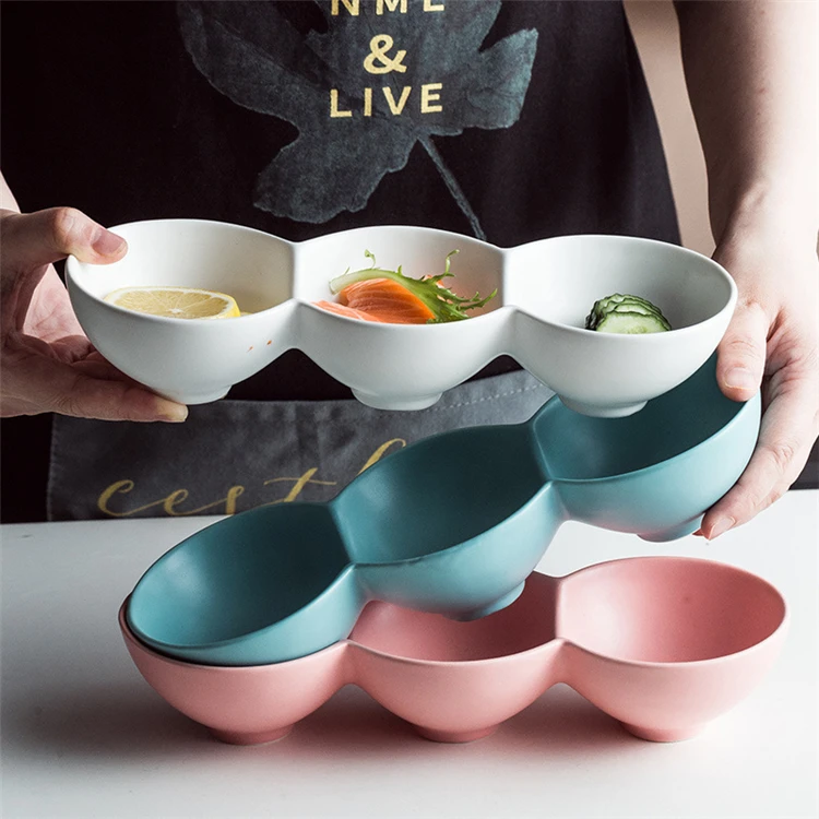 Unique Design Restaurant Used 3 Compartment Ceramic Dishes