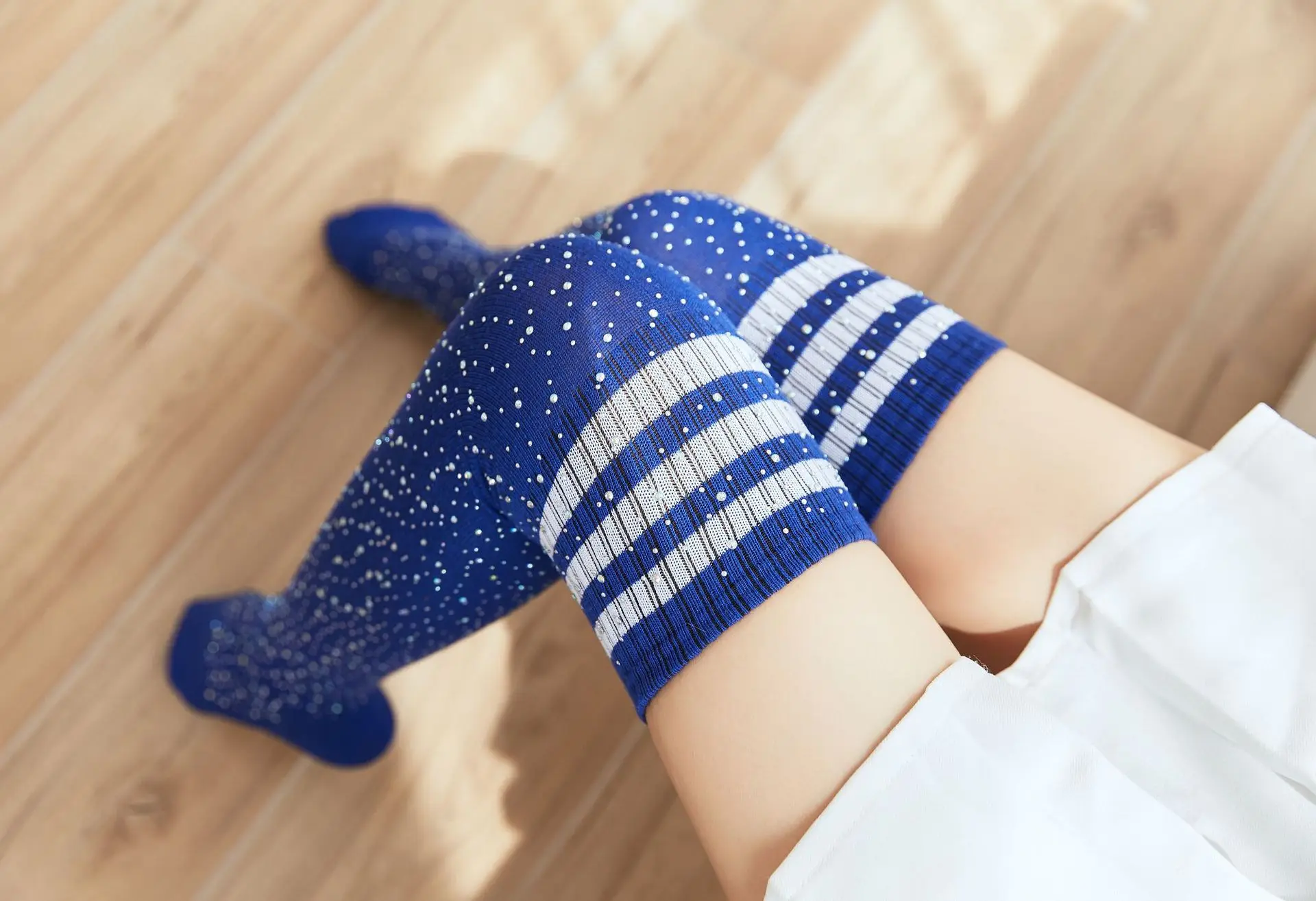 Winter Sexy Rhinestone High Socks - Cable Knit Striped Stockings