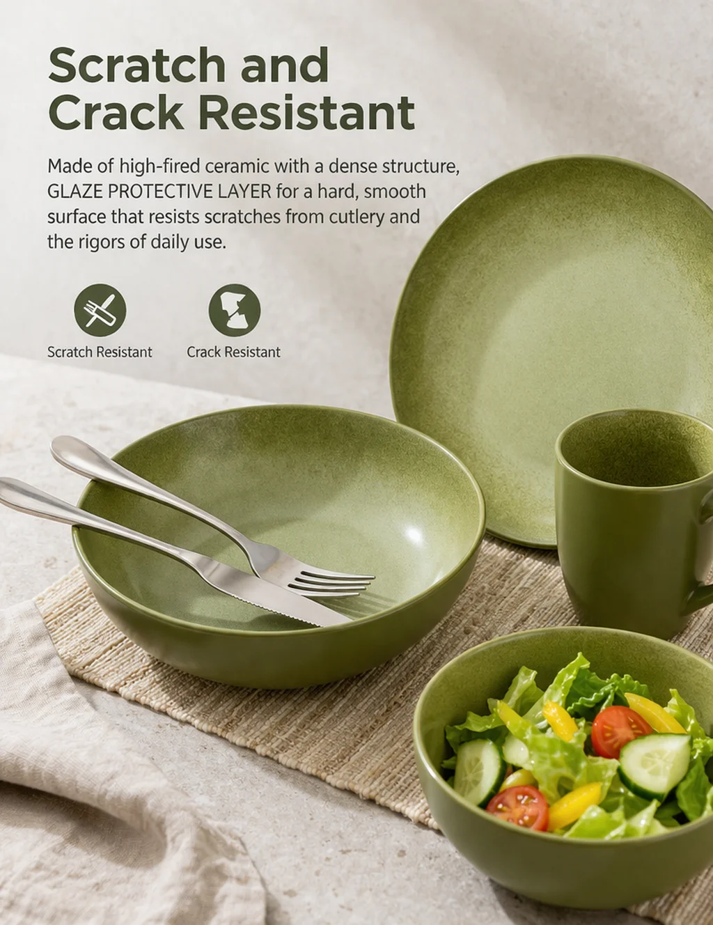 Guangda 16-Piece Green Stoneware Dinnerware Set | Plates Bowls Mugs ...