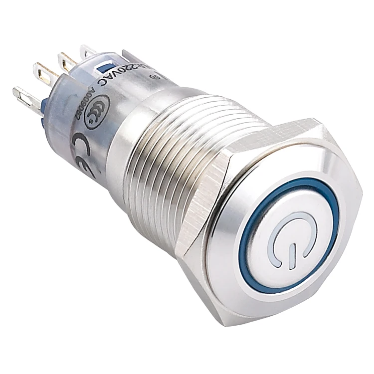 ONPOW 16mm Power Symbol Lit SPDT Stainless Steel Switch