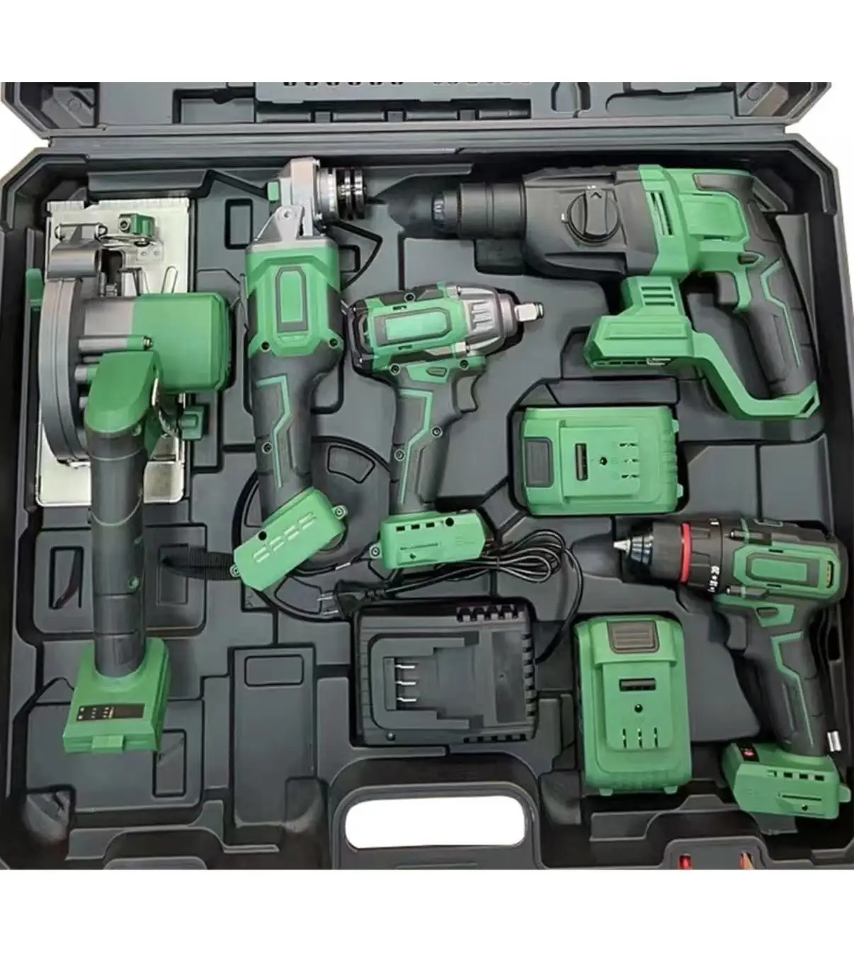 Green Cordless Tool Set - 5 Machines, 2 Batteries