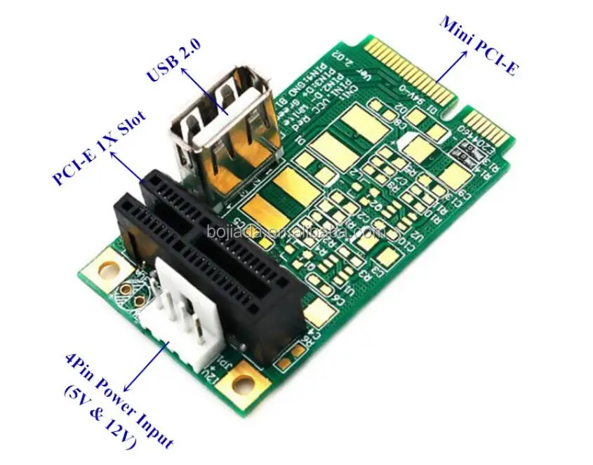 Mini PCI-E to Pcie 1X Riser Card with USB 2.0 & Molex Power