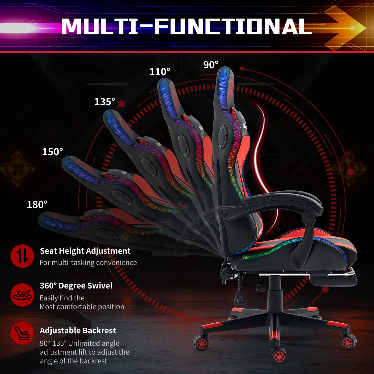 High Quality RGB Gaming Chair with Massage & Adjustability