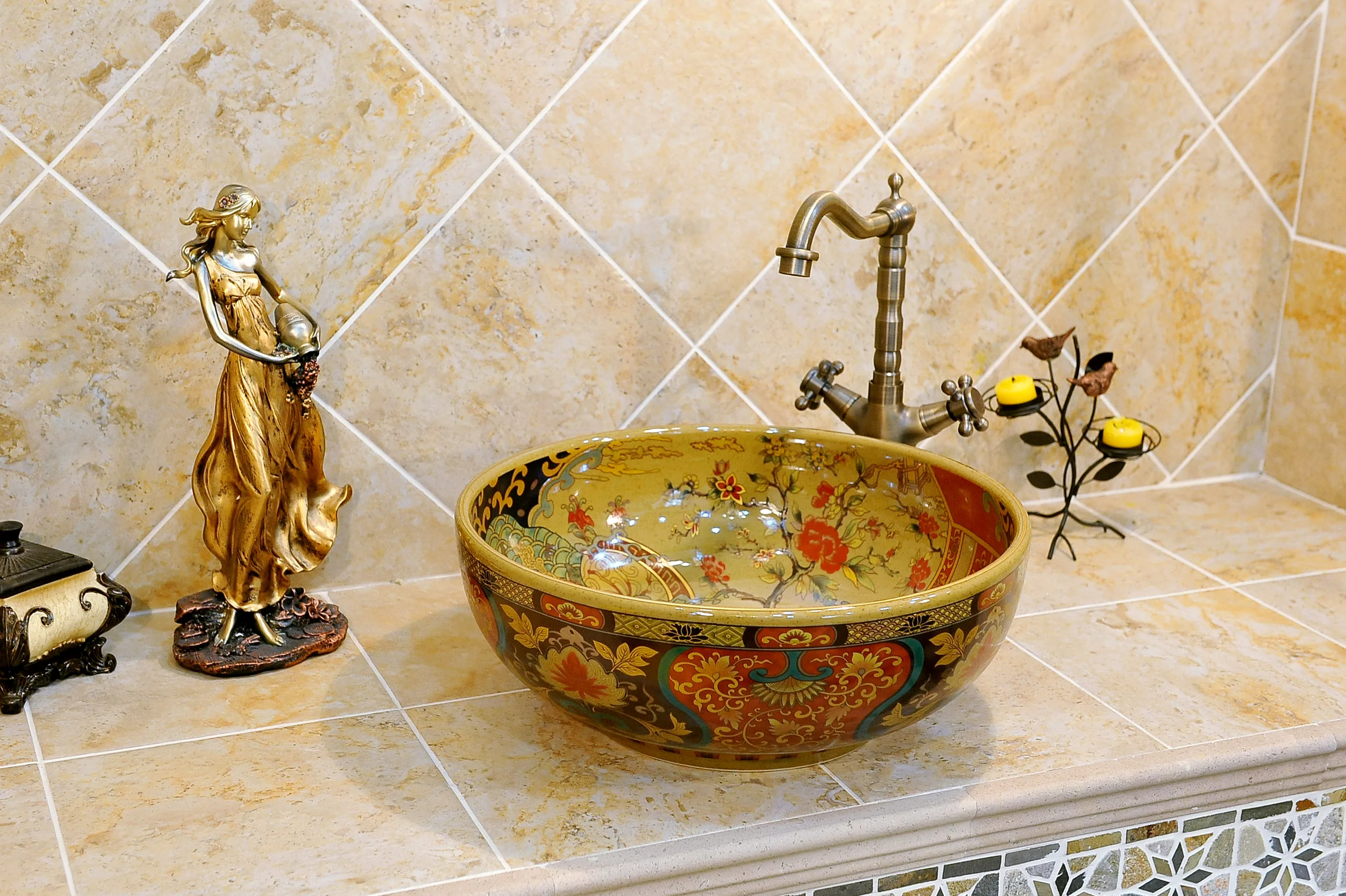 Antique Bronze-colored Fancy Art Hand Ceramic Bathroom Sink Wash Basin ...