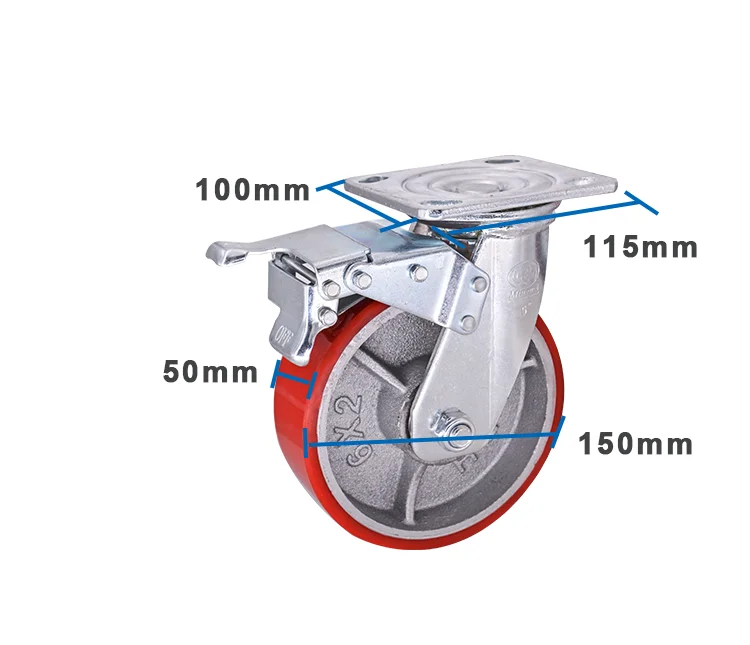 5 Inch Caster Wheel With Brake Pu On Cast Iron Caster Gor Trolley - Buy ...