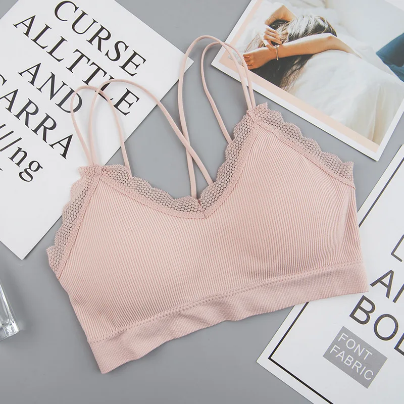 Women Sexy French Style Thin Padded Sports Bra Spaghetti Strap Bralette ...