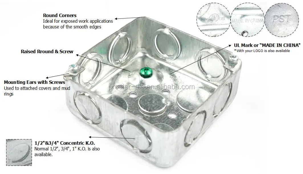 4x4" Square Conduit Electrical Box With 1/2 & 3/4 Knockouts - Buy ...