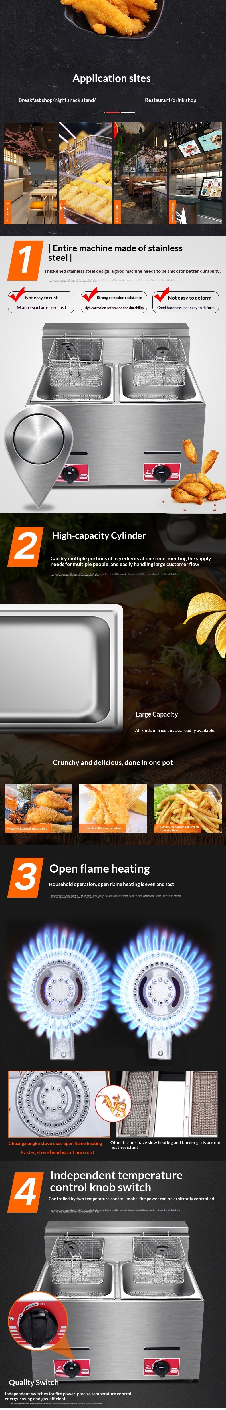 Thickened Stainless Steel Gas Commercial Fryer Single/Double Cylinder ...