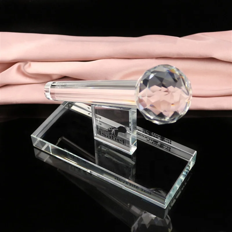 Crystal Glass Microphone Shaped Award Trophy for Singing Gifts