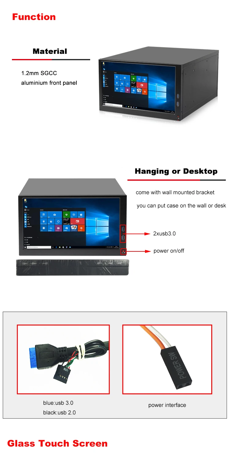 Wall-Mounted ATX Server Case with LCD Touch Screen & USB 3.0