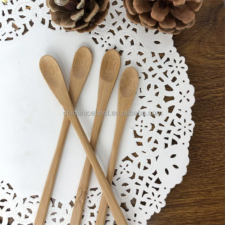 Bamboo Wooden Coffee Mixing Spoons Stirrer Long Handle Wood Small ...