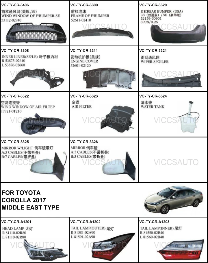 OEM R 52116-02380 L 52115-02390 도요타 코롤라 2017 중동 유형 앞 범퍼의 자동 자동차 지원 ...