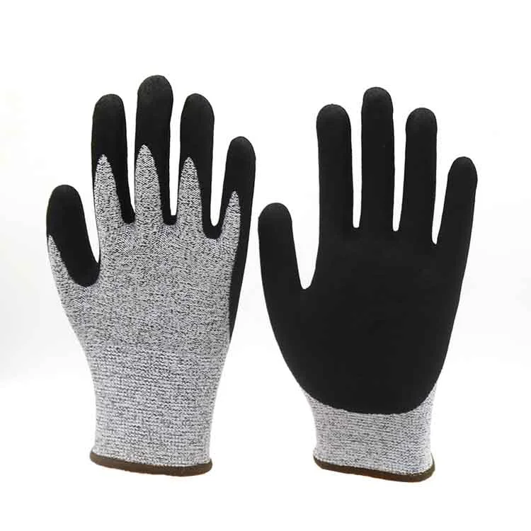 Great Grip En388 4544 Hppe Cut Resistant Level 5 Work Safety Gloves Anti Cut Sandy Nitrile ...