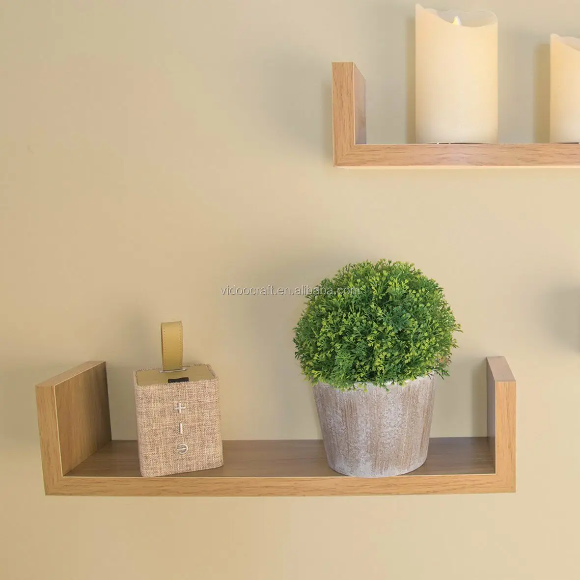 French Country Style Oak Wall Mounted Floating Shelf Unit - Rustic Wood ...