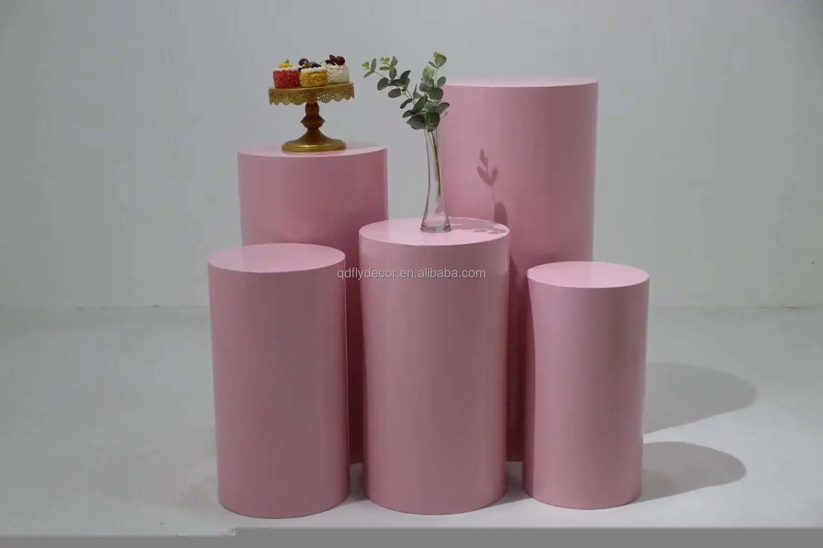Luxury Pink Metal Cylinder-Shaped 2-Piece Dessert Table Plinth Cake ...