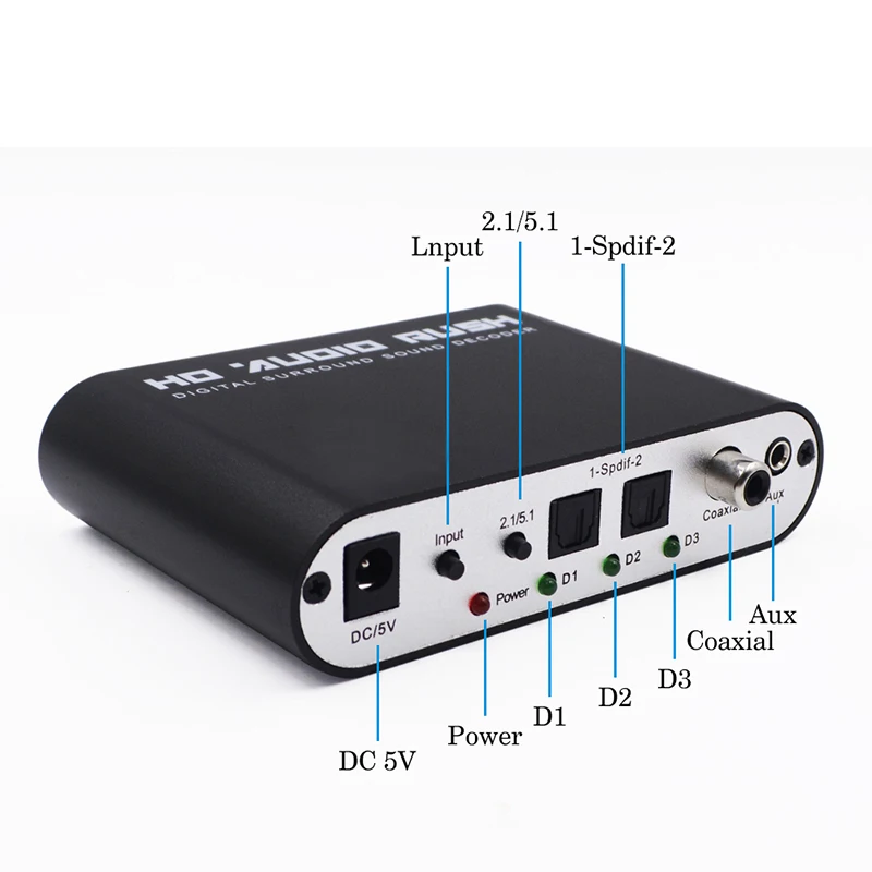 Audio Gear 5.1 Audio Decoder Digital Sound Decoder Optical SPDIF ...