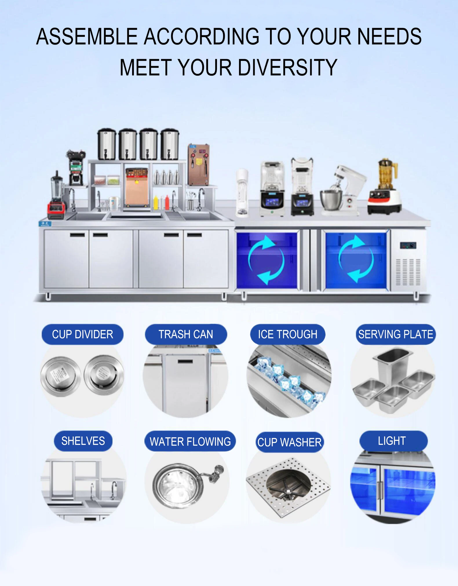 1.5meters Custom Bubble Tea Machine Refrigerate Working Water Bar Milk ...