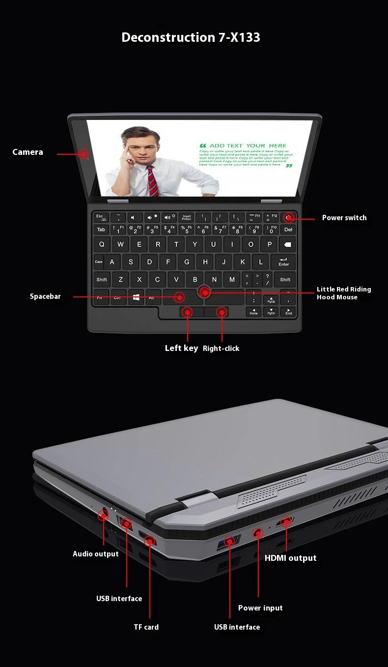 Mini Pocket Laptop - 7 Inch OLED Touch Screen Portable PC