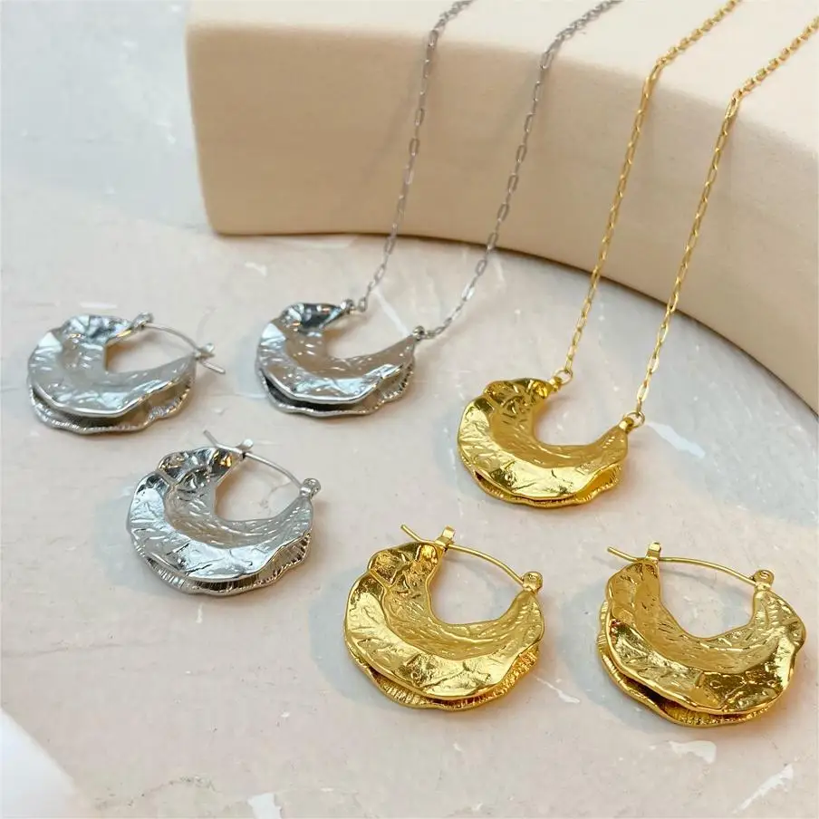 Irregular and Irregular Hammered Texture Pleated Necklace Jewelry Set ...