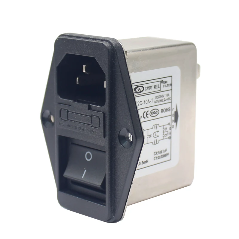 Iec Power Inlet Module C14 Emi Filter Screw Mounted 2 Fuses With Green ...