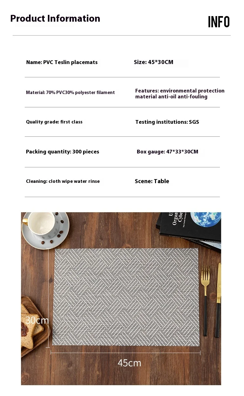 Rectangle Waterproof PVC Heat Insulated Table Mat Oil-Proof Plastic ...
