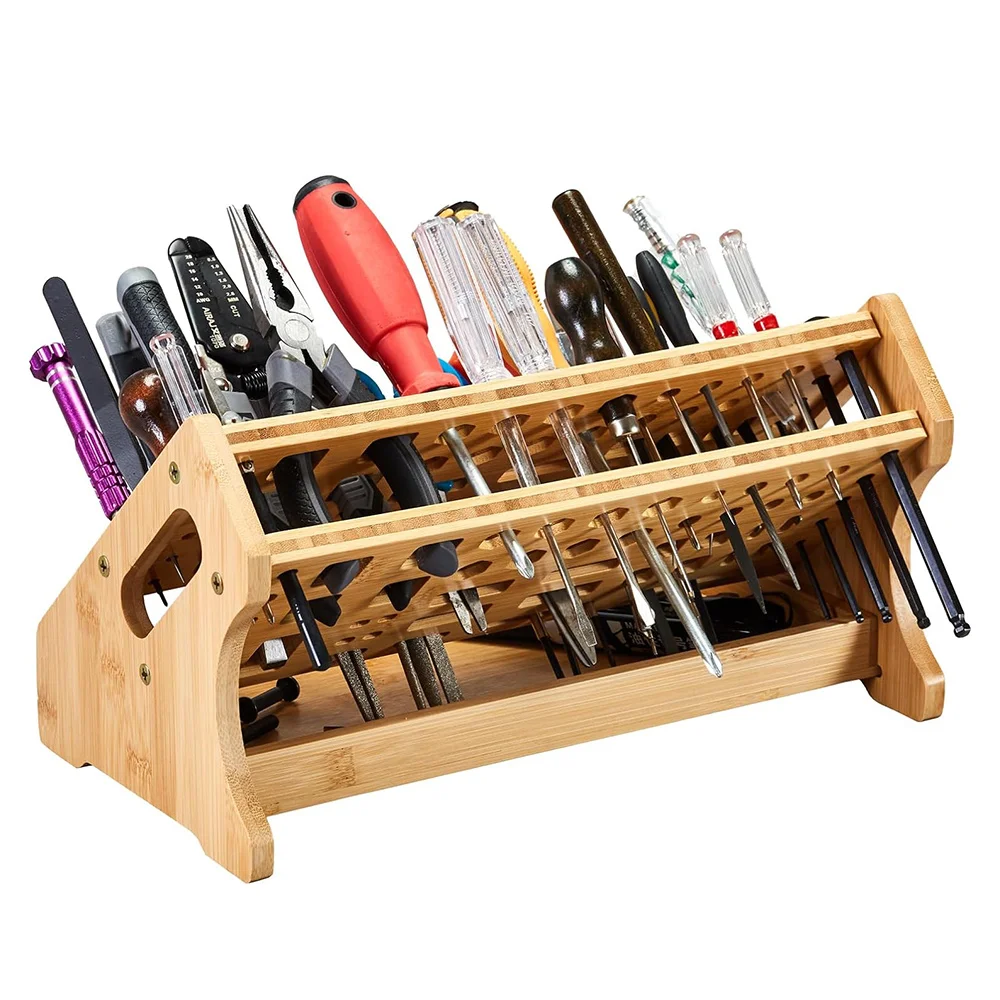 Bamboo Screwdriver Organizer Rack Tools Desktop Hand Tool Stand and ...