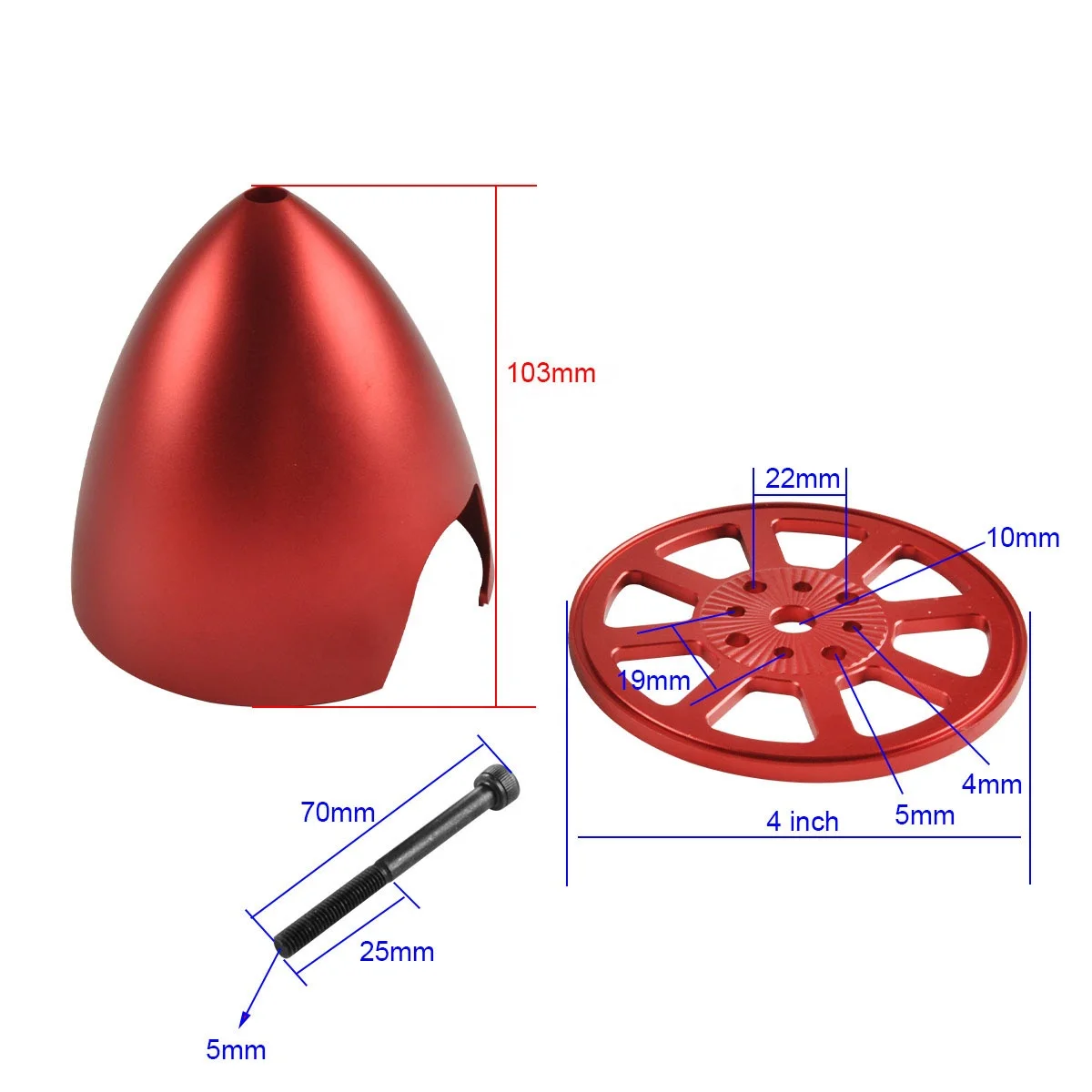 Spinner 4 Inch Red Aluminumfor Dle35 Two Blades Radio Control Aeromodel ...