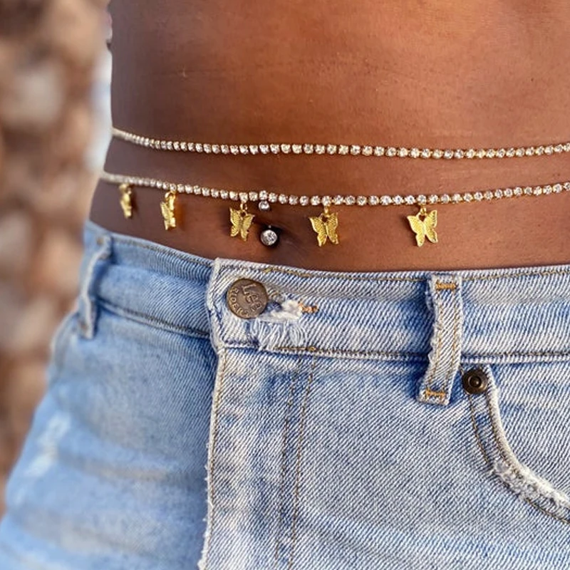 Sexy Rhinestone Butterfly Waist Chain Five-pointed Star Belly Bead ...
