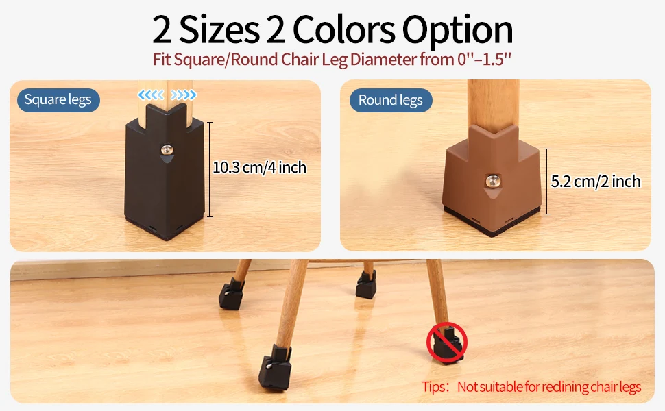 Adjustable Chair Risers with Screw Clamp, Adds 0.8-1.6" Height to Solid ...
