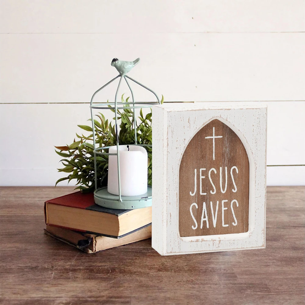 Christian Religious Decor Table Ornament Jesus Saves Layered Block Sign ...