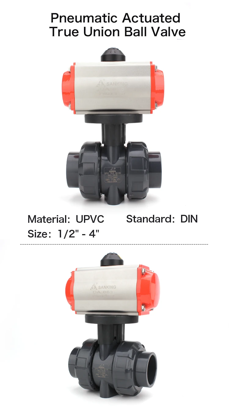 Sanking 20-110mm Pvc Pneumatic Actuated True Union Ball Valve Double ...