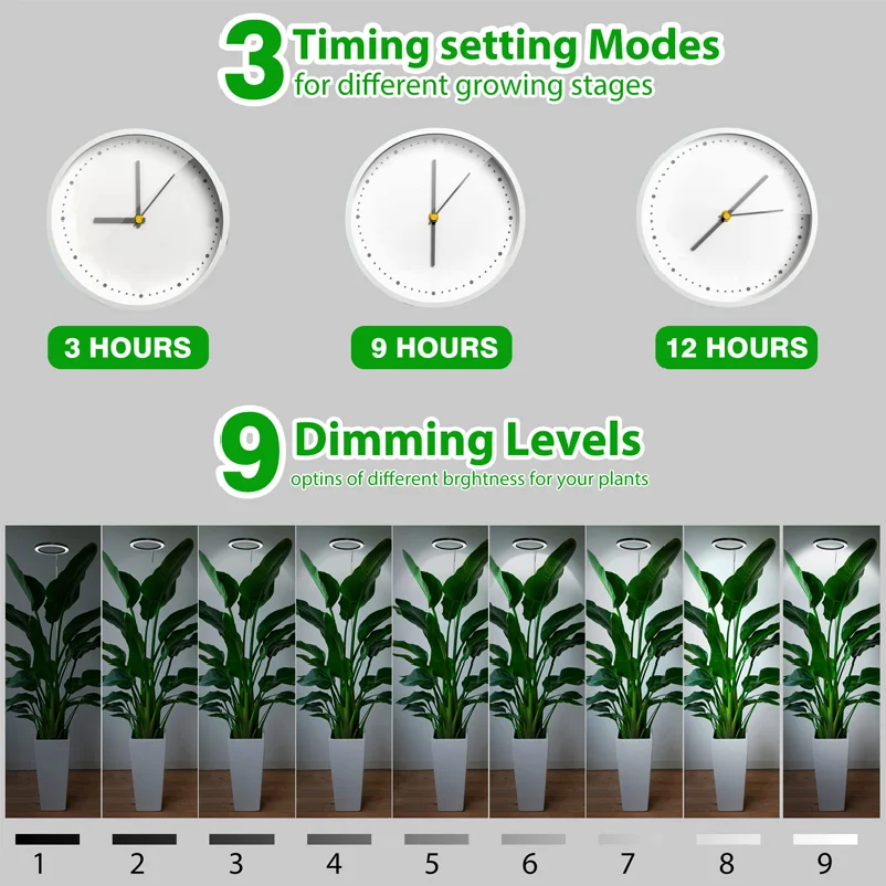 Indoor Plant Height Adjustable Automatic Timer Plant Growth Light Full ...