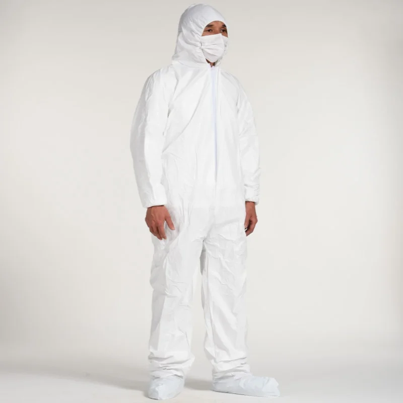 SMS Coverall with Hood and Foot Cover Non-Woven Disposable Full Body ...