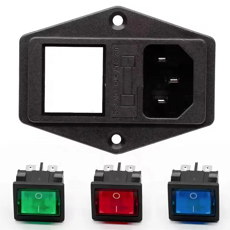 Electrical Switches Socket Iec320 C14 Fuse Outlet With Red Lamp Rocker