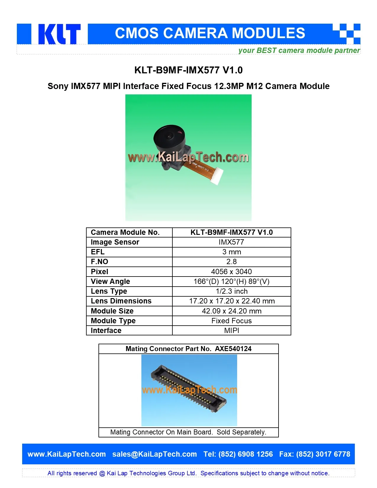 S0ny Imx577 Mipi Interface Fixed Focus 12.3mp M12 Camera Module Klt ...